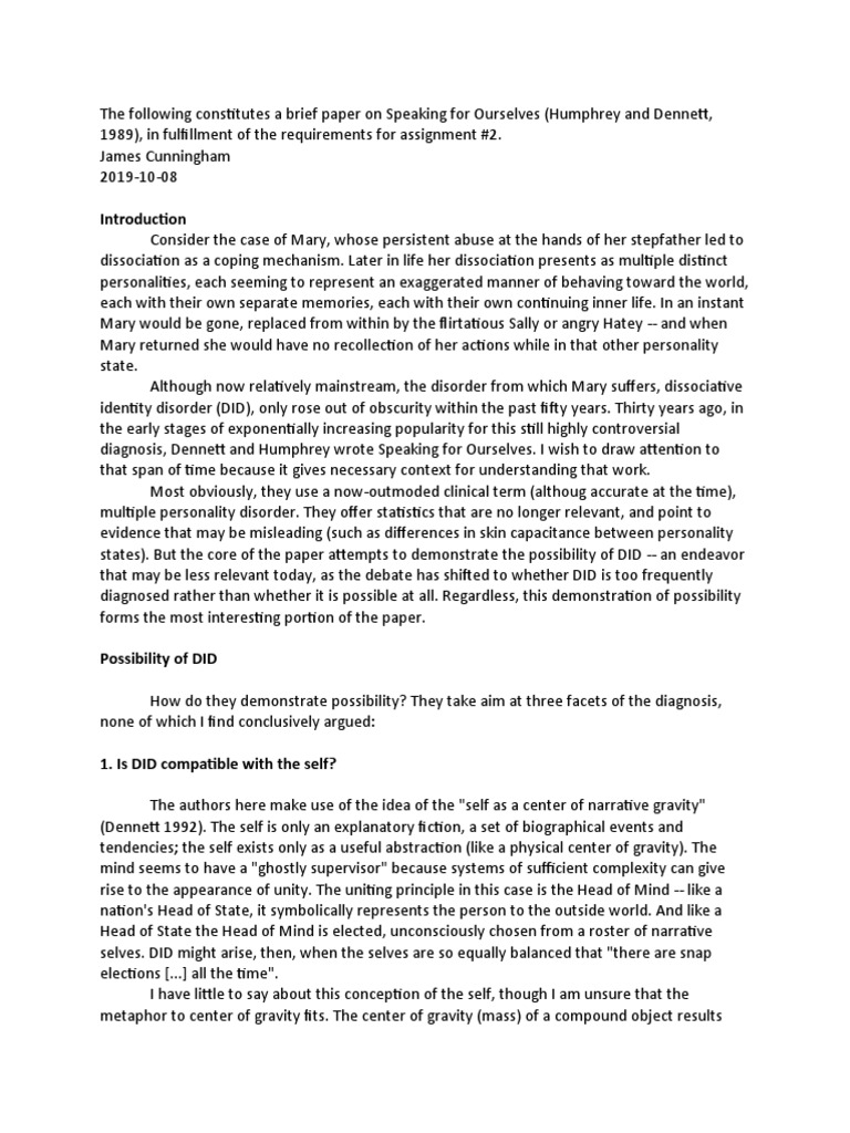 Cunningham Did Paper | Download Free PDF | Mental Disorder | Self