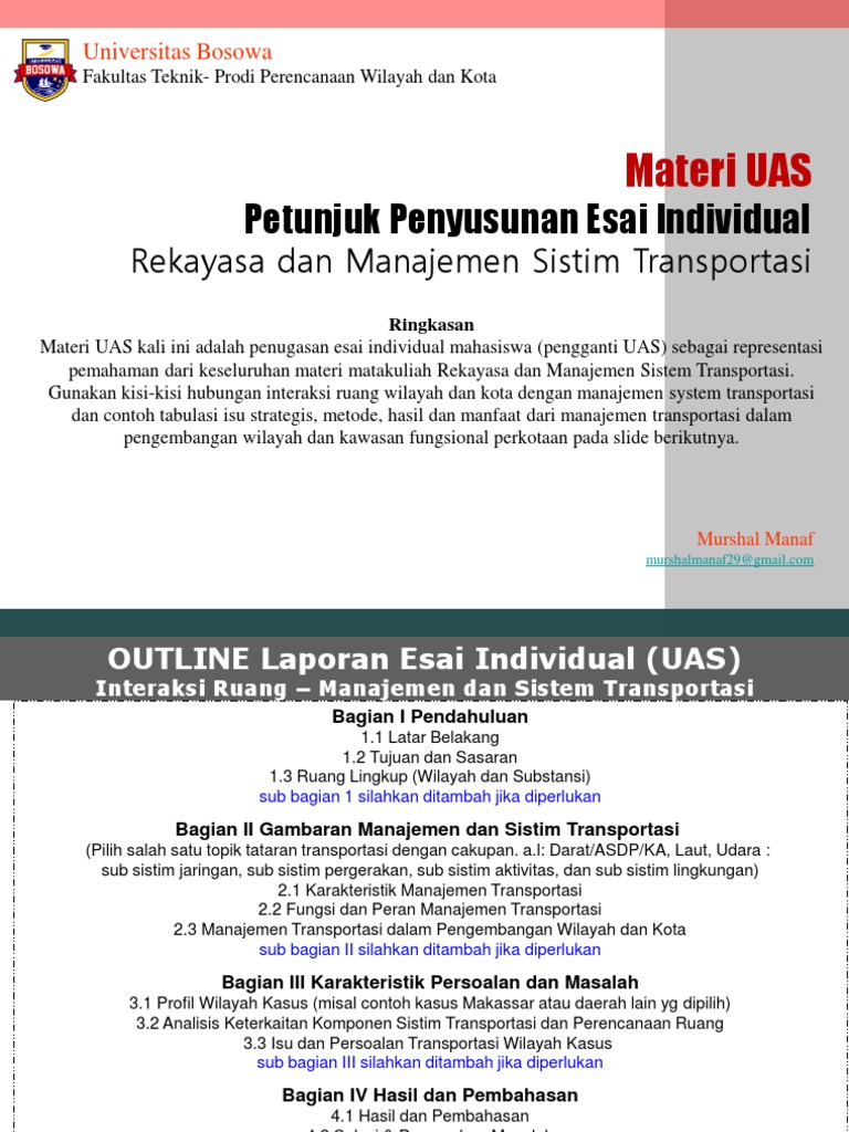 UAS - MK Rekayasa Dan Manajemen Sistem Transportasi - Esai Individu (Dikumpul 30 Desember 2022 ...
