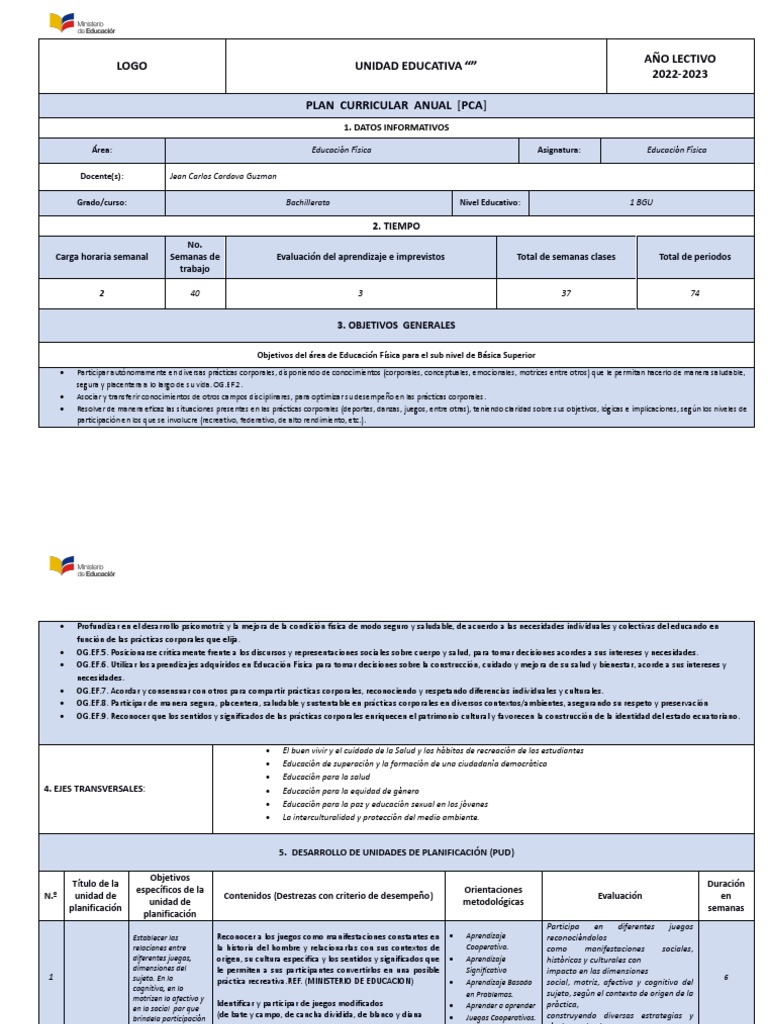 Plan Curricular Anual (PCA) | PDF | Aprendizaje | Las emociones