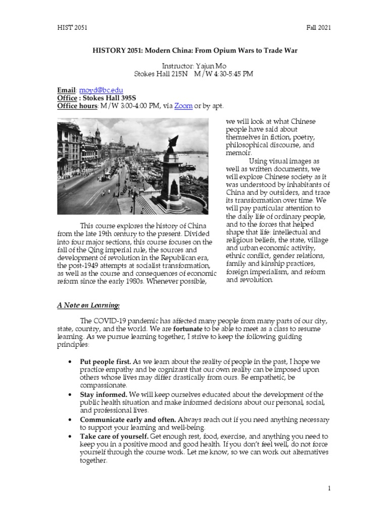 HIST 2051 Modern China Syllabus Updated Fall 2021 | PDF | Chiang Kai ...