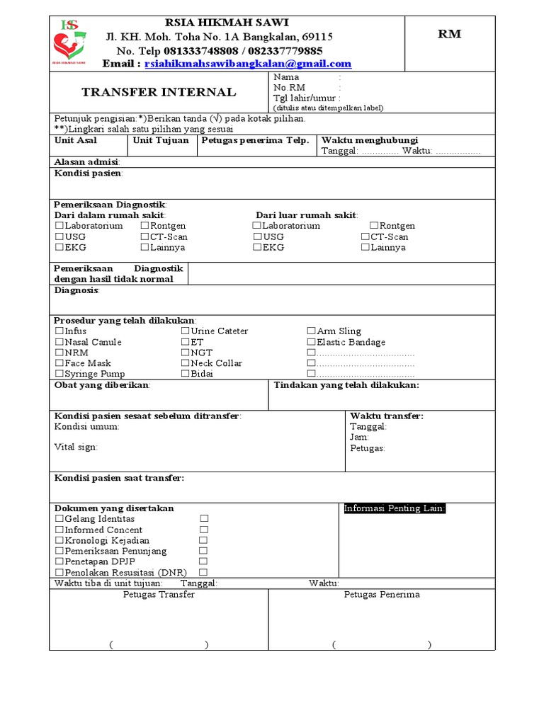 Dokumen Transfer RSIA Hikmah Sawi | PDF