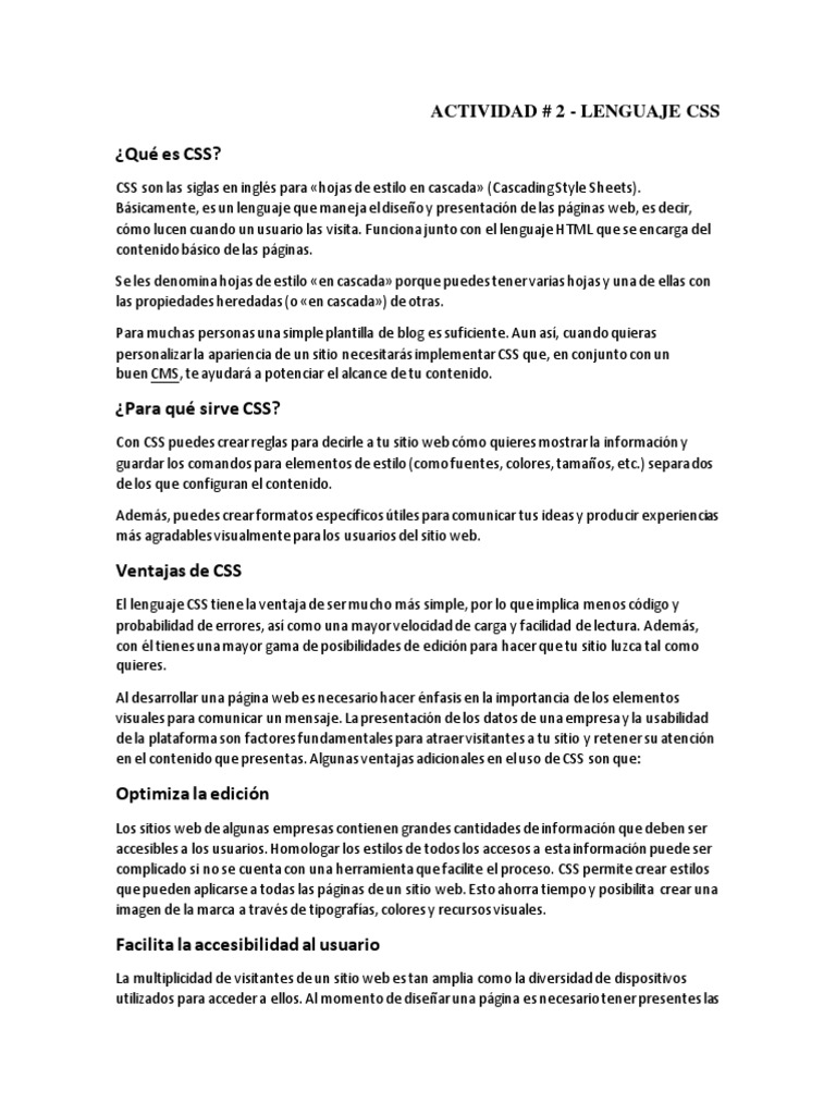 Actividad # 2 CSS | PDF | HTML | Sitios web