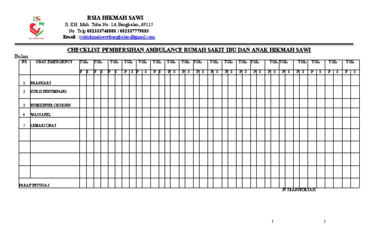 Form Ceklist Pembersihan Ambulan | PDF