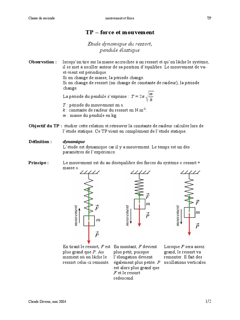 TP Pendule Elastique | PDF | Pendule (physique) | Physique appliquée et interdisciplinaire