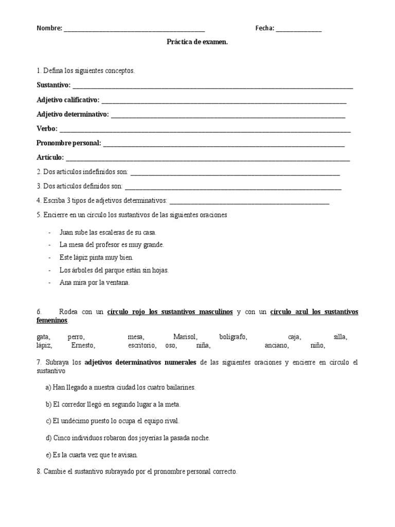 Práctica de Español 1 | PDF | Adjetivo | Sustantivo