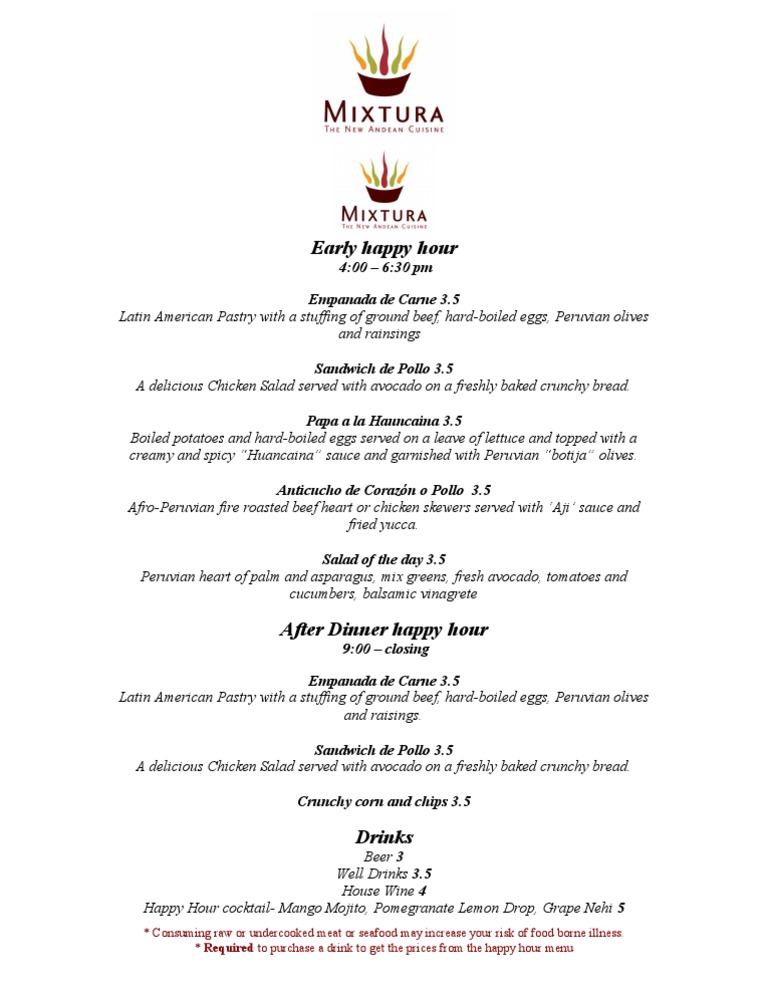 Happy Hour Menu: Latin American Delights | PDF | Cooking, Food & Wine