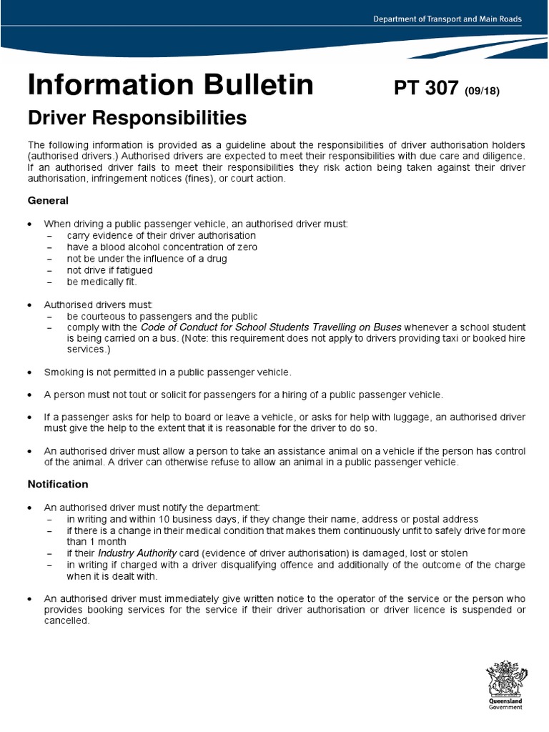 Driver Responsibilities for Authorised Drivers | PDF | Bus | Vehicles