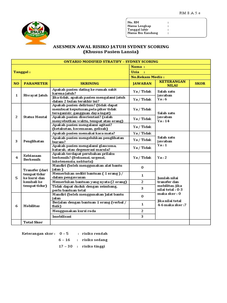 Asesmen Awal Sydney Score | PDF
