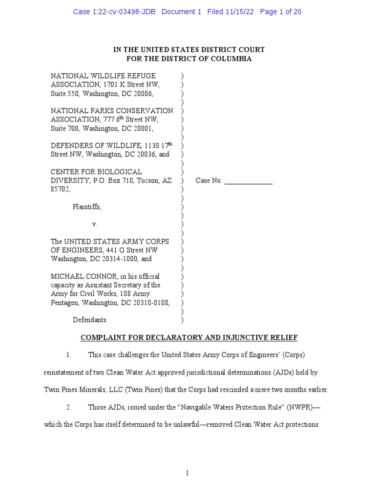 SELC Complaint For Declaratory and Injunctive Relief | PDF | Clean Water Act | Swamp