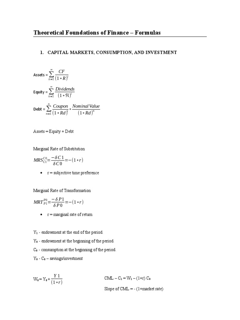TFF FORMULAS | PDF | Modern Portfolio Theory | Business