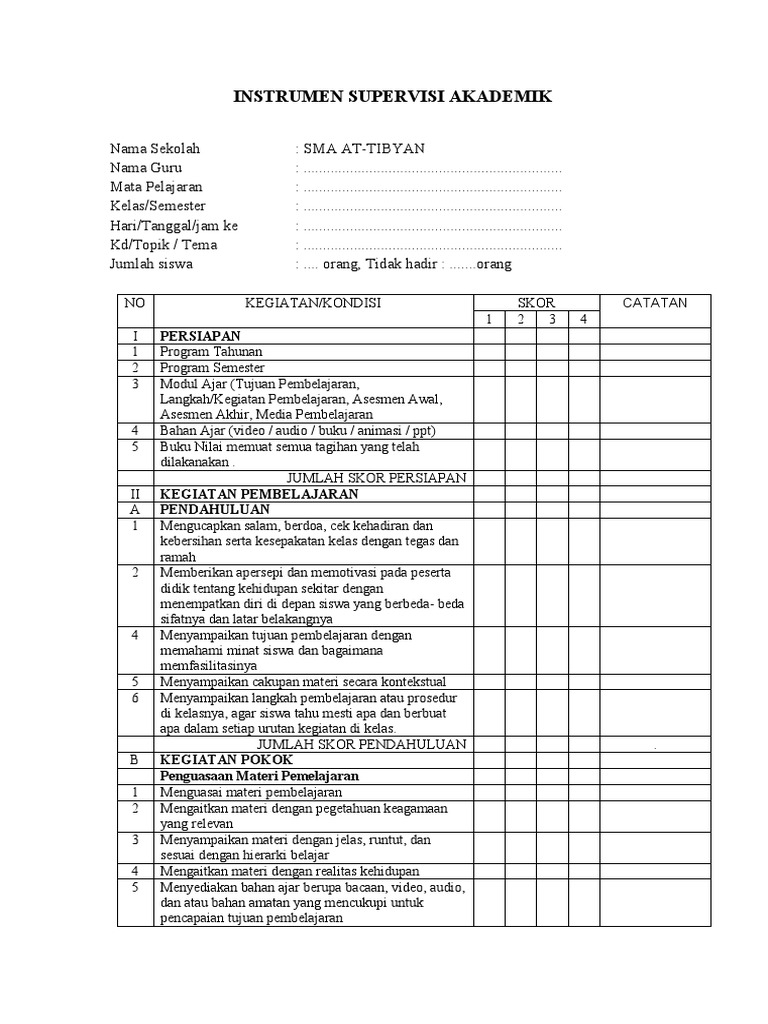 Instrumen Supervisi Akademik Kurikulum Merdeka | PDF