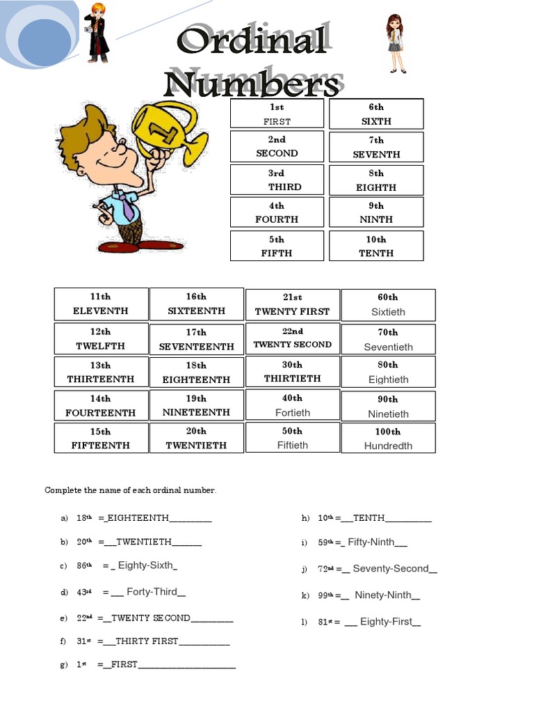 Ordinalnumbers EXERCISES 0 | PDF