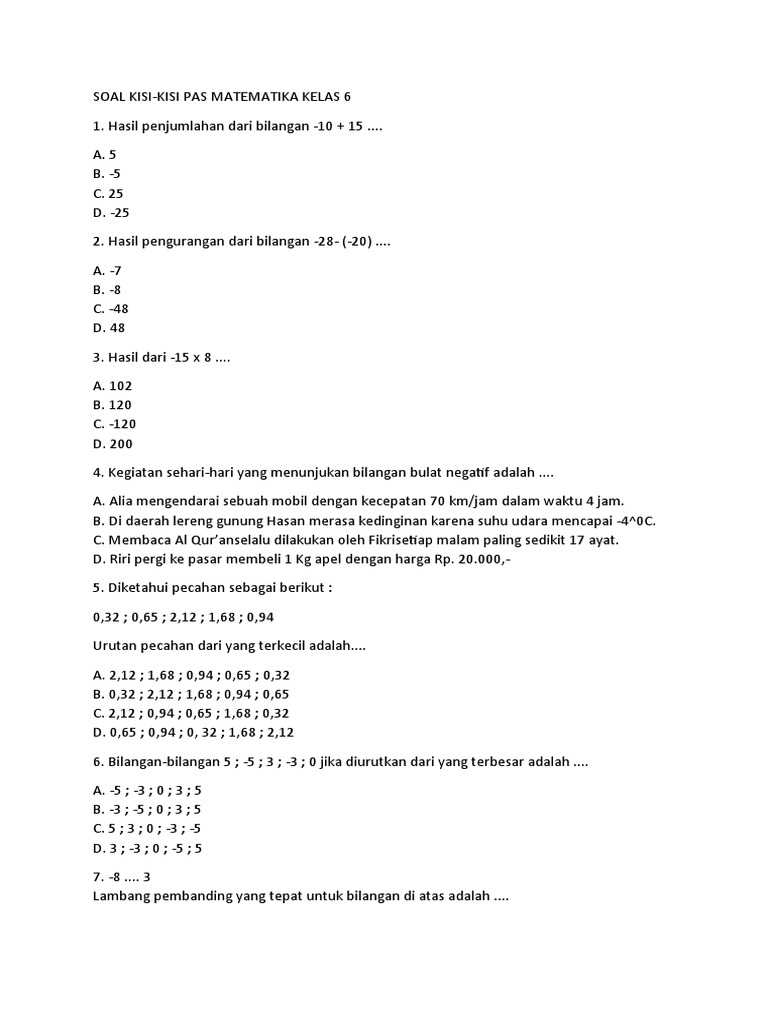 Soal Kisi-Kisi Matematika Dan Tema 4 | PDF | Perjalanan