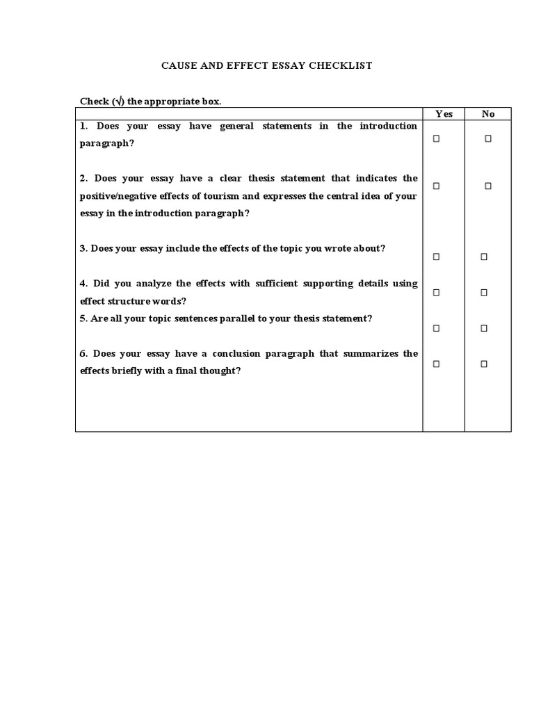 Cause and Effect Essay Checklist | PDF