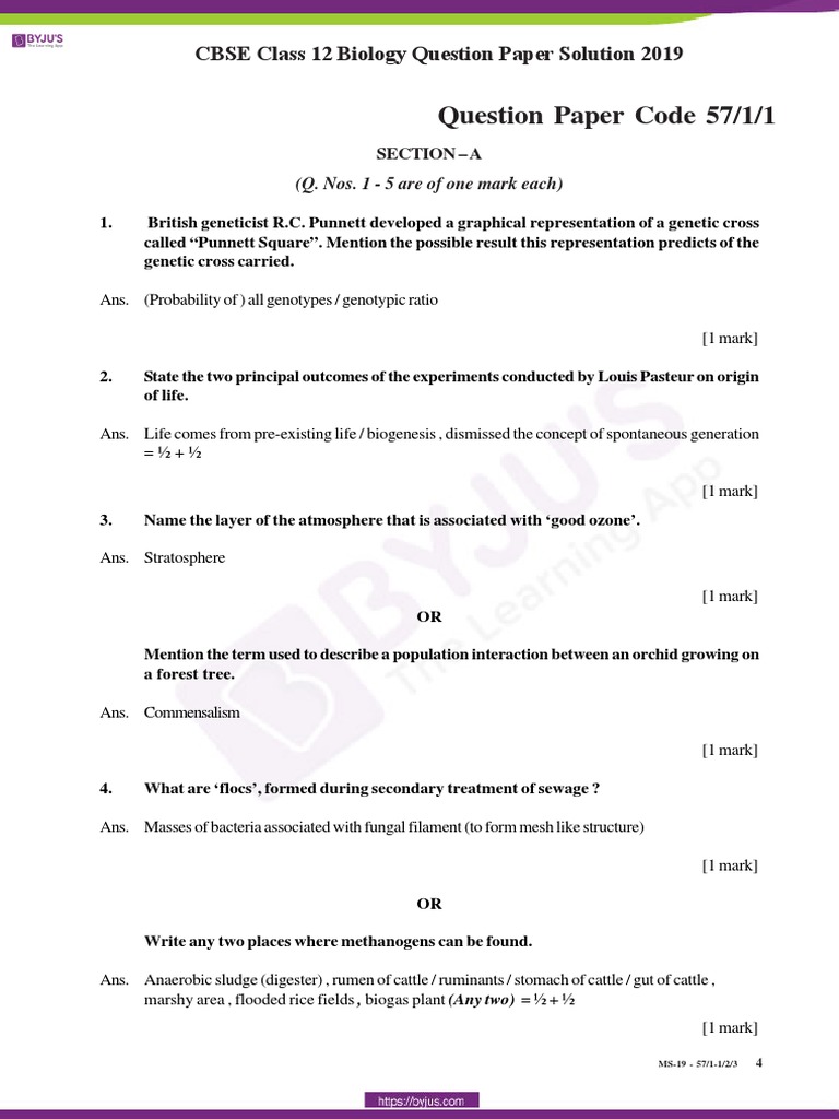 CBSE Class 12 Biology 2019 Question Paper Solution Set 1 | PDF | Genetic Linkage | Polymerase ...