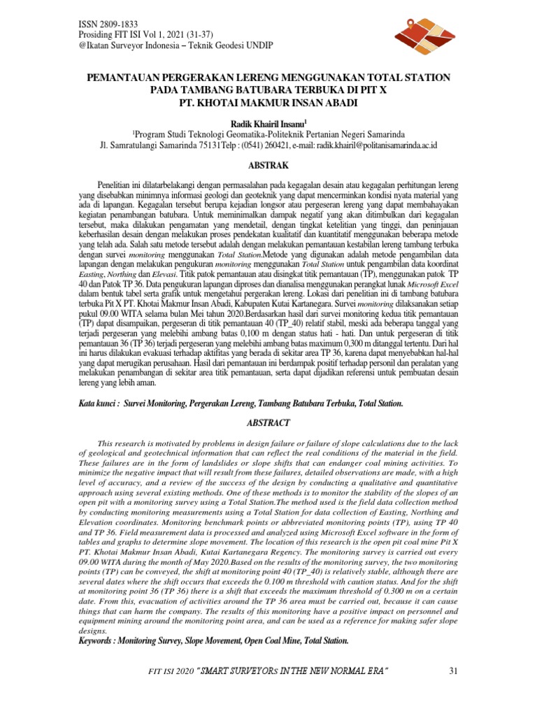 Pemantauan Pergerakan Lereng Menggunakan Total Station Pada Tambang ...