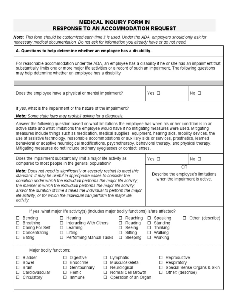 ADA Accommodation Medical Certification | PDF | Americans With ...