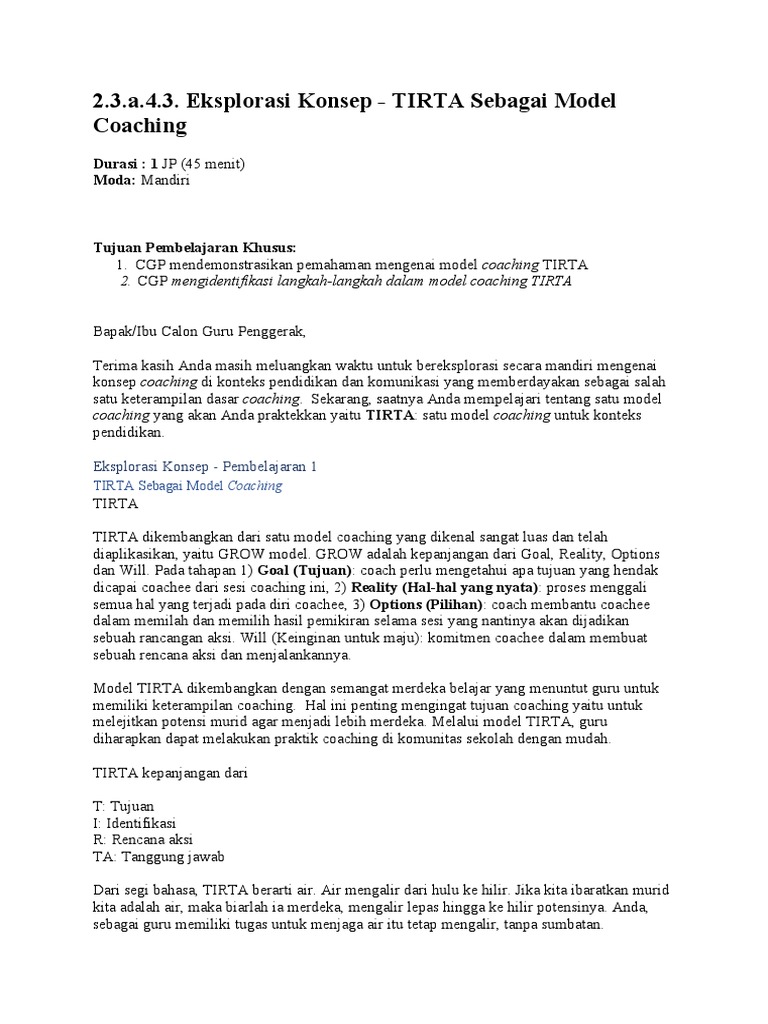 Model Coaching TIRTA: Panduan Praktis | PDF | Karier & Perkembangan