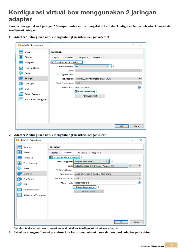 Konfigurasi Virtual Box Menggunakan 2 Jaringan+webmin | PDF | Komputer