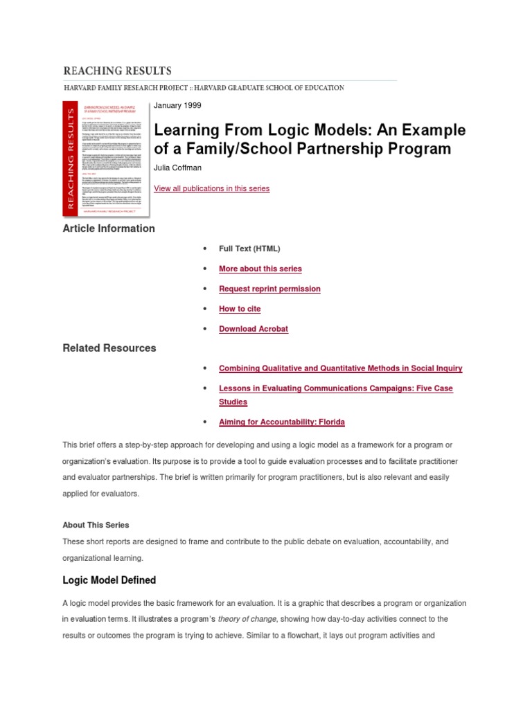 Logic Models for Family/School Programs | PDF | Evaluation | Logic