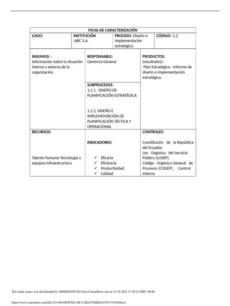 Ficha de Caracterizaci N | PDF | Planificación | Planificación estratégica