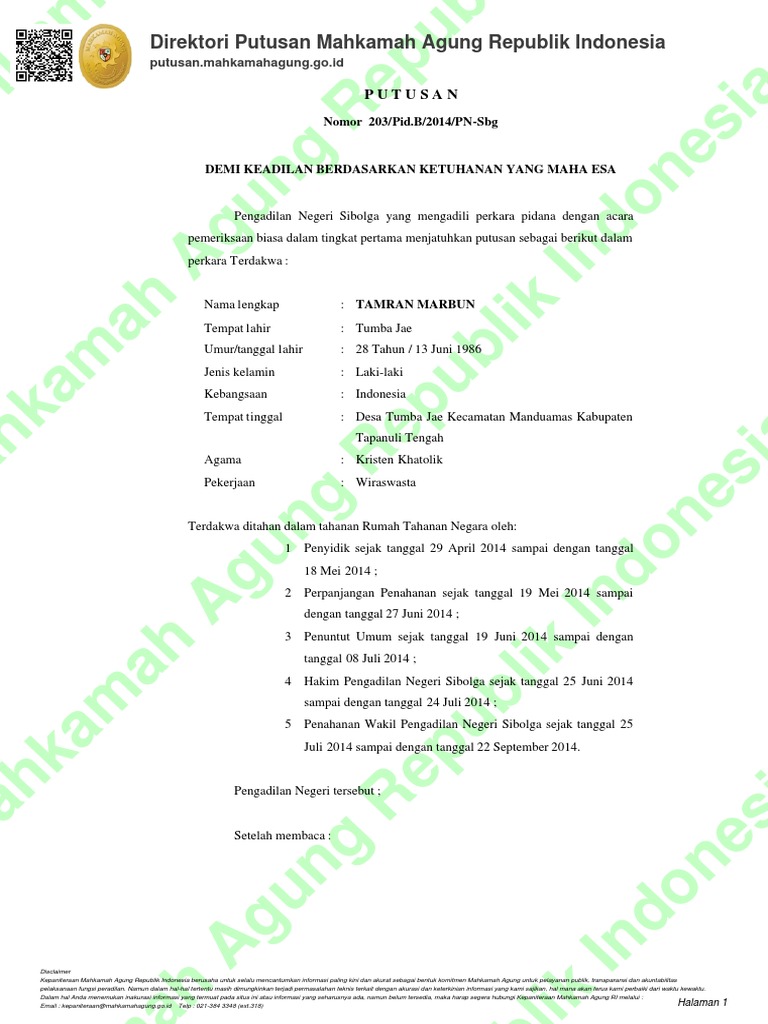 Putusan Mahkamah Agung: Tamran Marbun | PDF