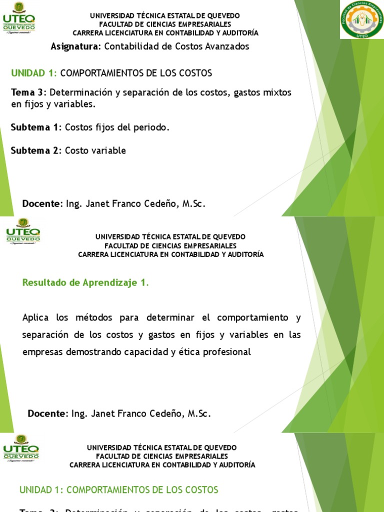 Semana 1. Unidad 1. Comportamiento de Los Costos. Tema 3 - Determinación y Separación de Los ...