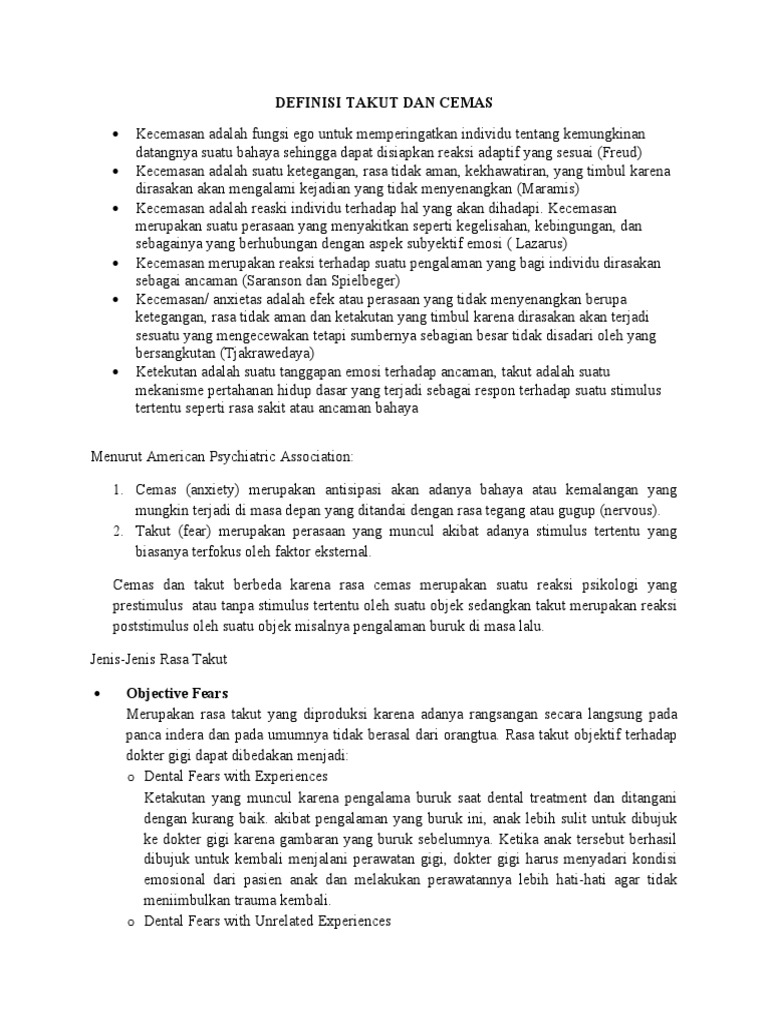 Bahan Makalah (Takut Dan Cemas) | PDF