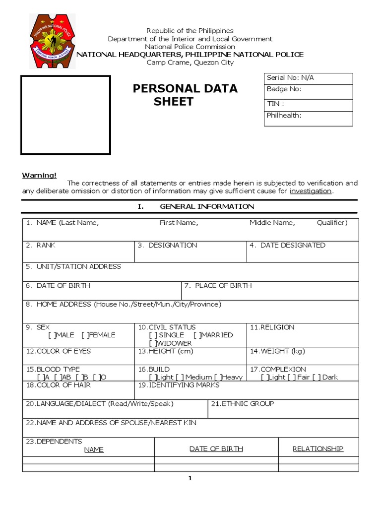 PDS PNP Format Personal | PDF
