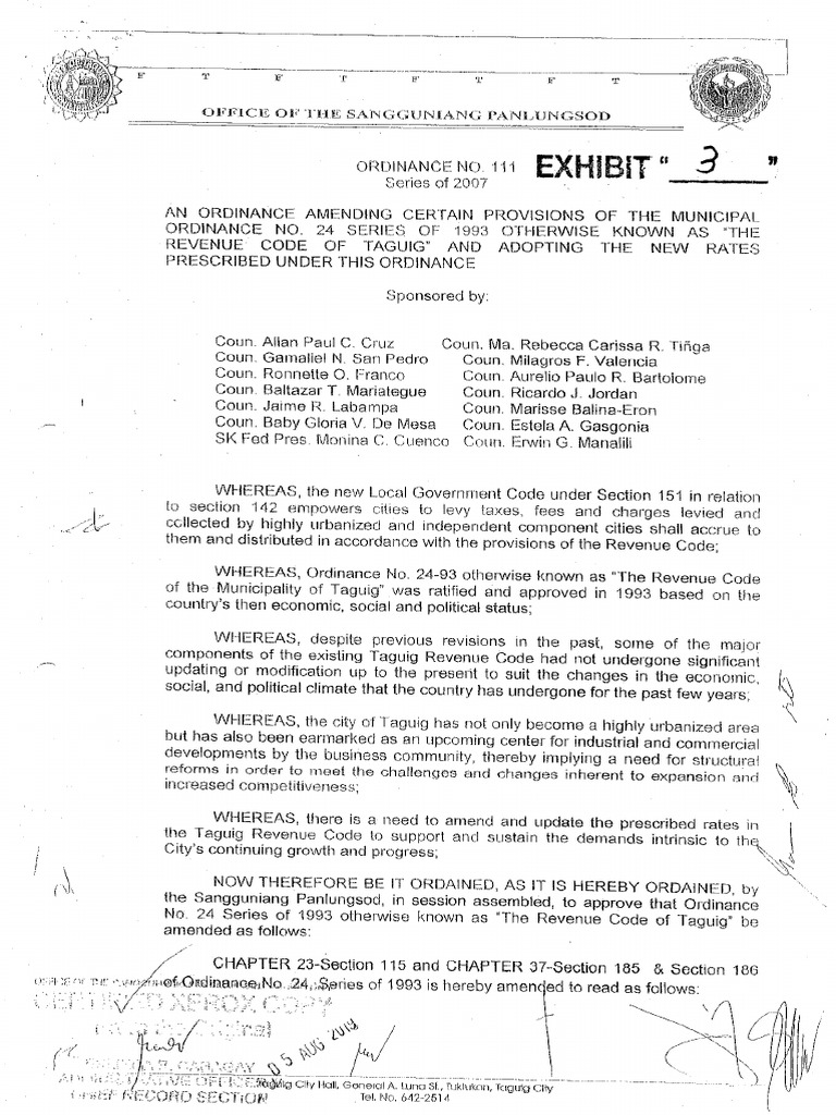 Taguig City Ordinance No. 111 | PDF
