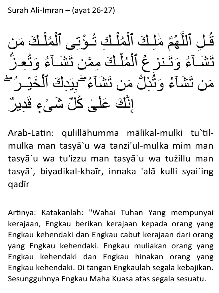 Tafsir Surat Ali-Imran 26-27 | PDF | Agama & Spiritualitas