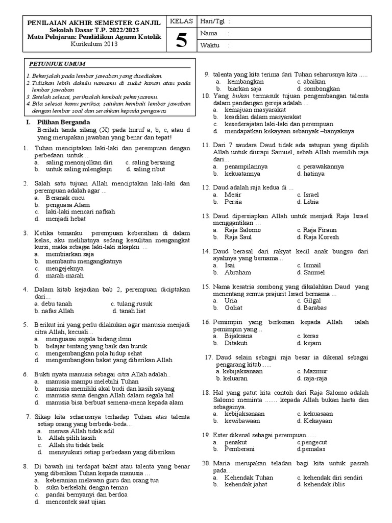 PAS PA Katolik KELAS 5 | PDF