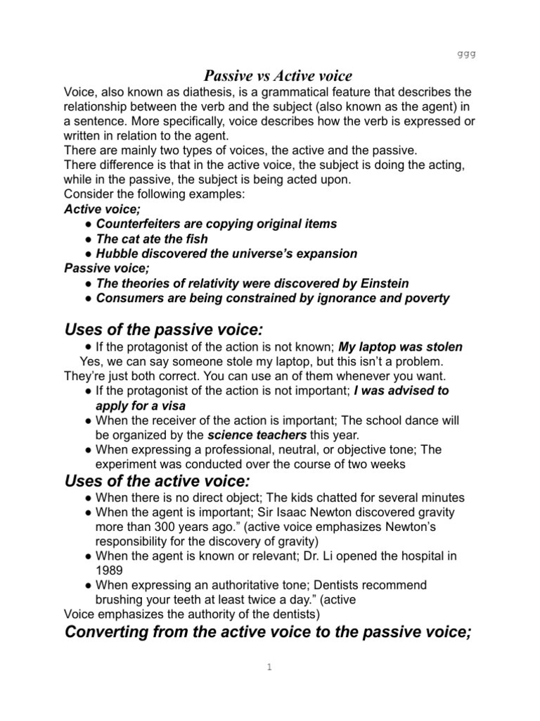 Active Vs Passive | PDF | Verb | Subject (Grammar) Active Vs Passive | PDF | Verb | Subject (Grammar)