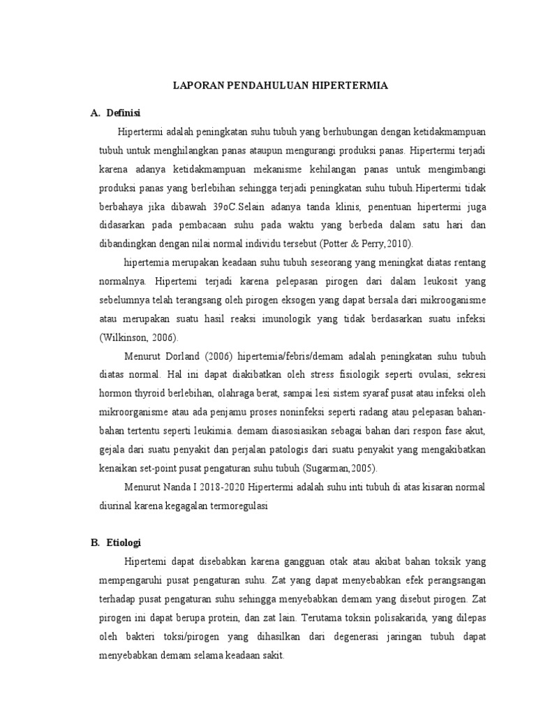 Laporan Pendahuluan Hipertermi | PDF