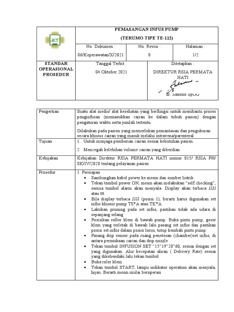 Spo Pemasangan Infus Pump | PDF
