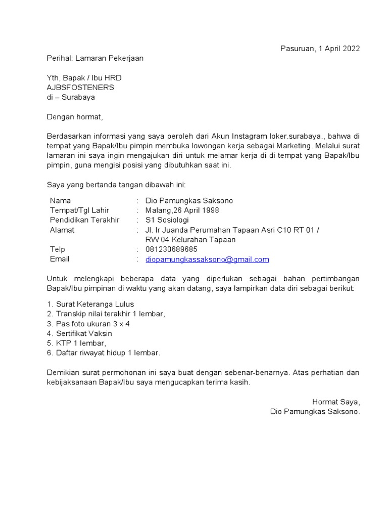 Surat Lamar ABJ | PDF