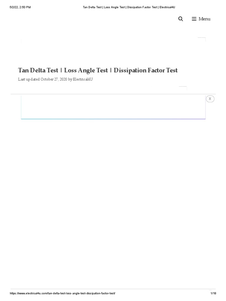 Tan Delta Test - Loss Angle Test - Dissipation Factor Test | PDF ...