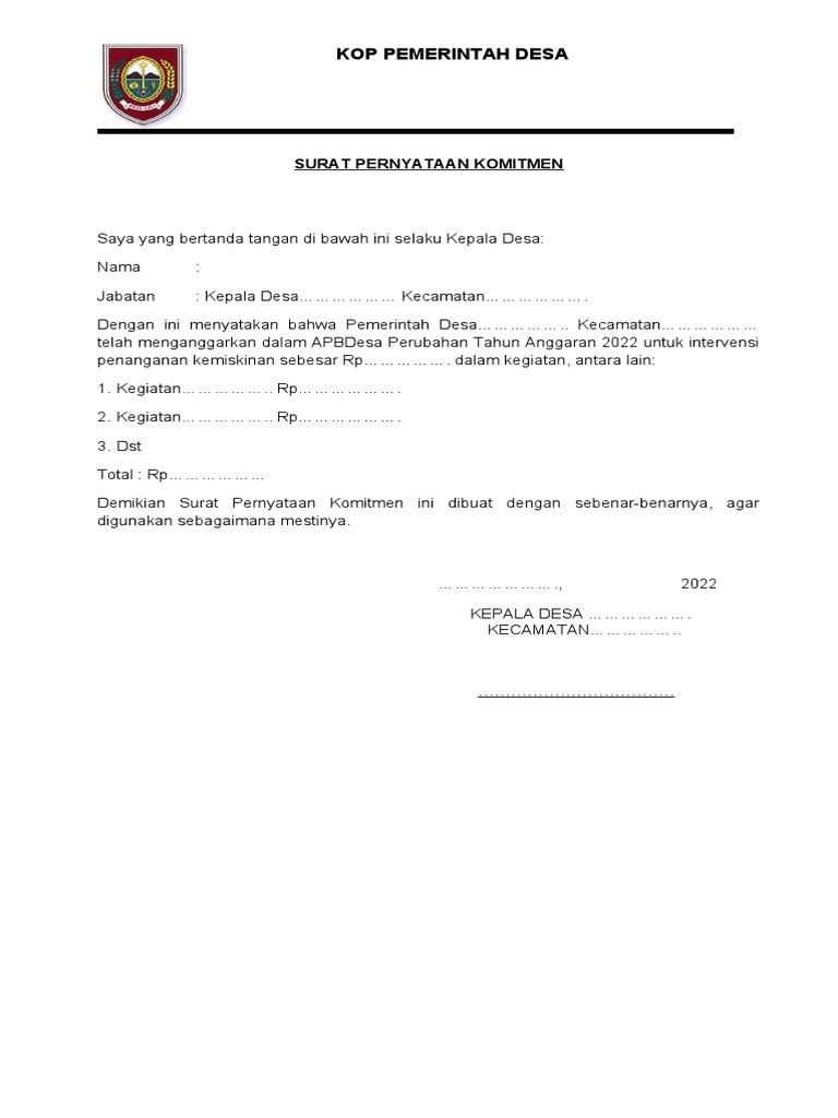 Surat Pernyataan Komitmen Kades | PDF