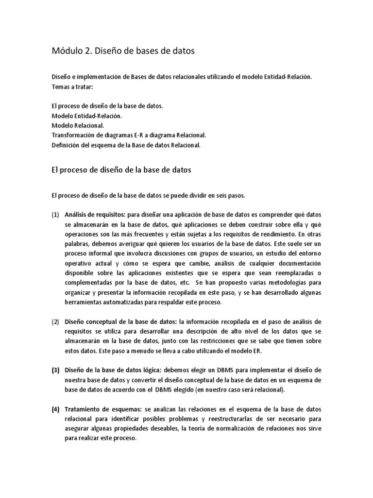 Diseno Logico de Bases de Datos (E - R y Relacional) | PDF | SQL | Bases de datos