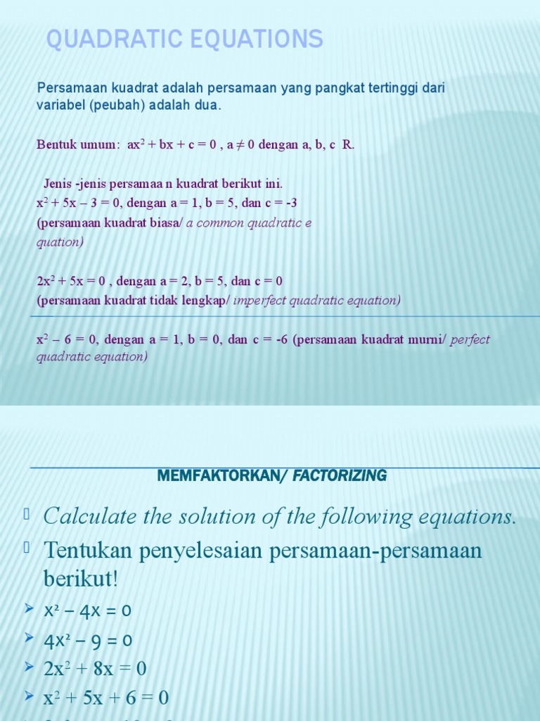 Quadratic Equations - Persamaan Kuadrat | PDF