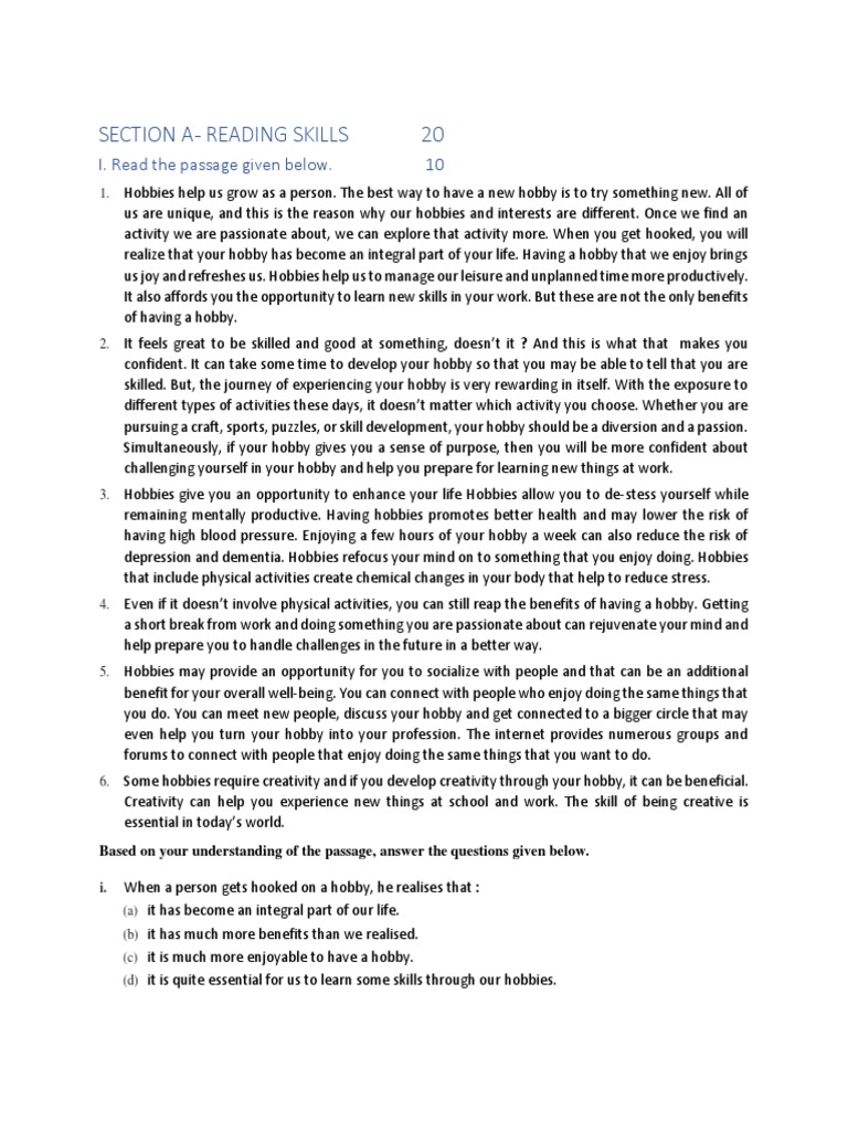 Class 9 Passages | PDF | Reading Comprehension | Cognition