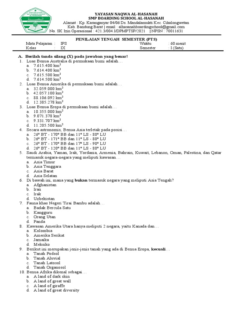 SMP_Boarding_School_Al-Hasanah_PTS_IPS_IX | PDF