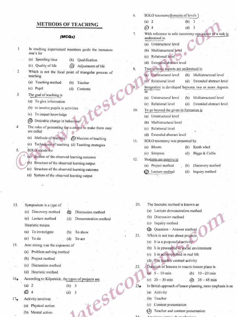 Pedagogy or Teaching Methods MCQs Solved by Kashu | PDF