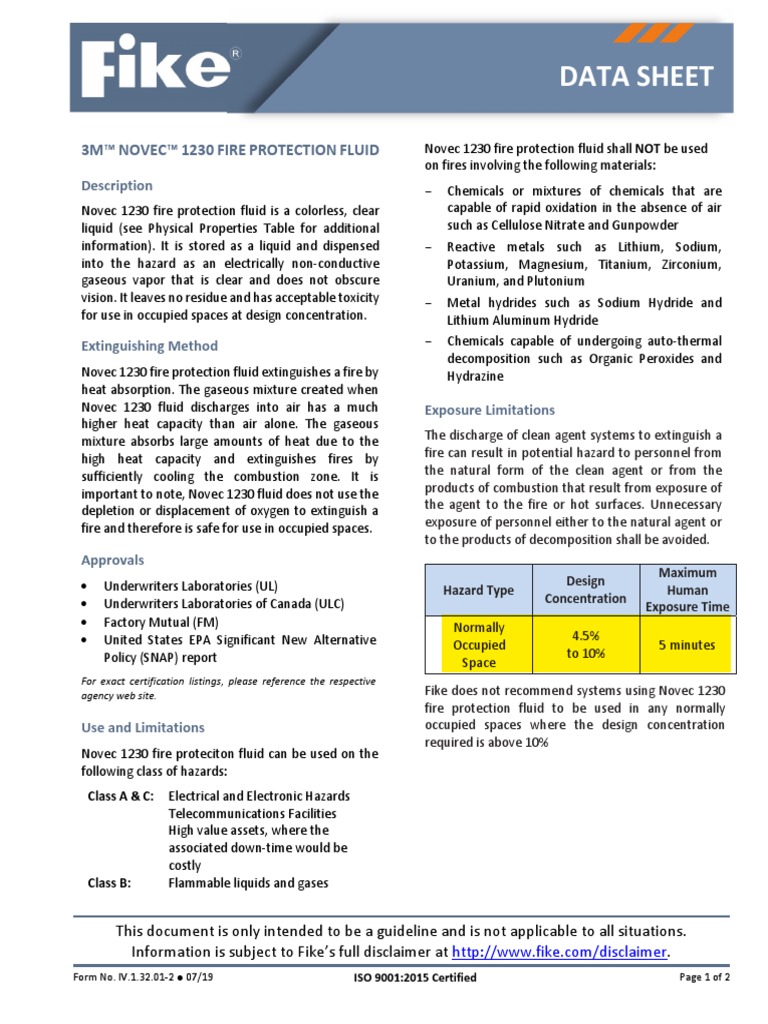 Fike Novec 1230 Agent | PDF | Firefighting | Fires