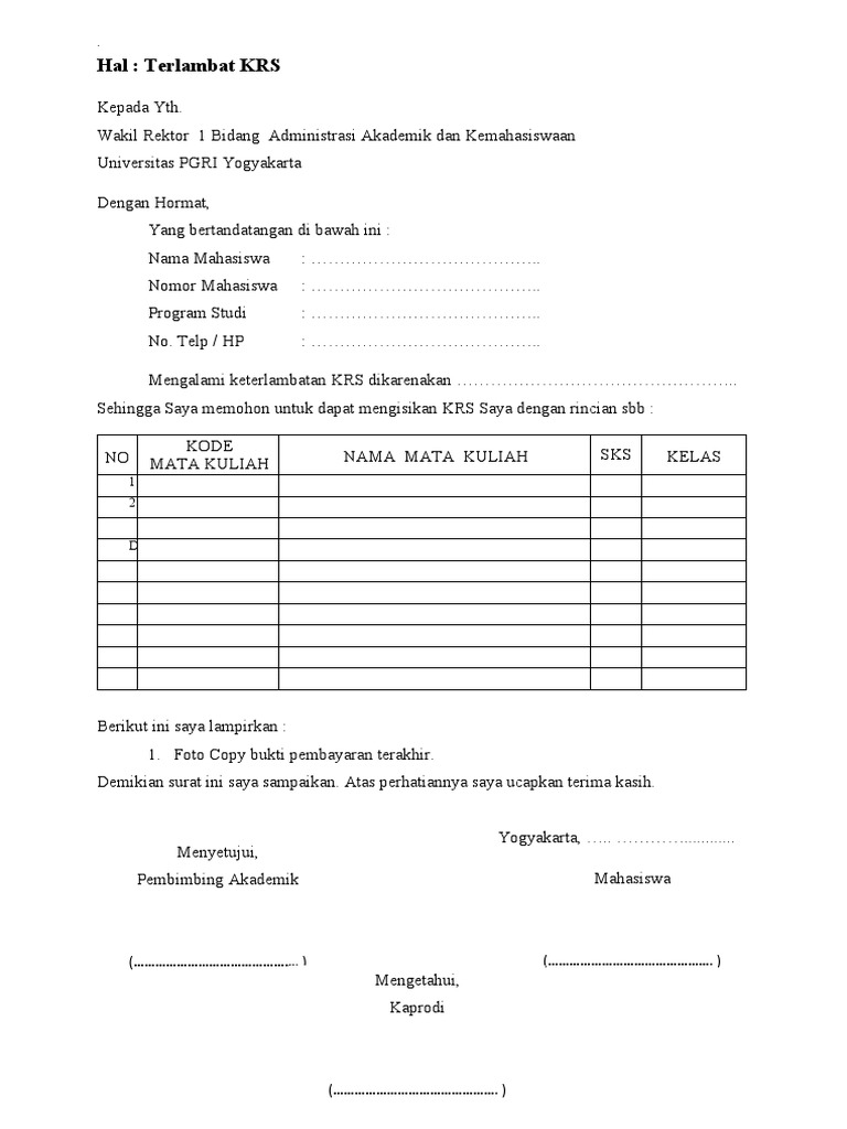 45 Format Permohonan Keterlambatan Krs 5f02e853e7ad5 | PDF