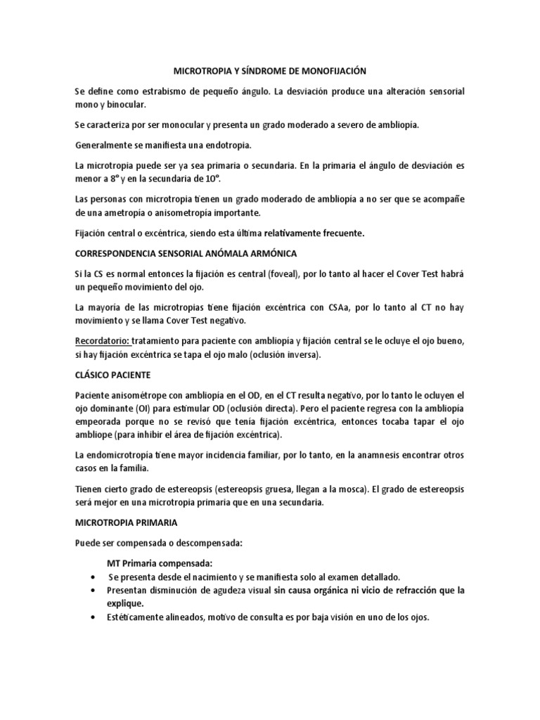 Microtropia, Síndrome de Monofijación y DVD | PDF | Ojo humano | Causas ...