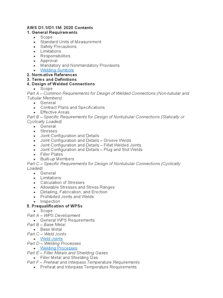 AWS D1.1 Structural Welding Code Contents and Requirements | PDF ...