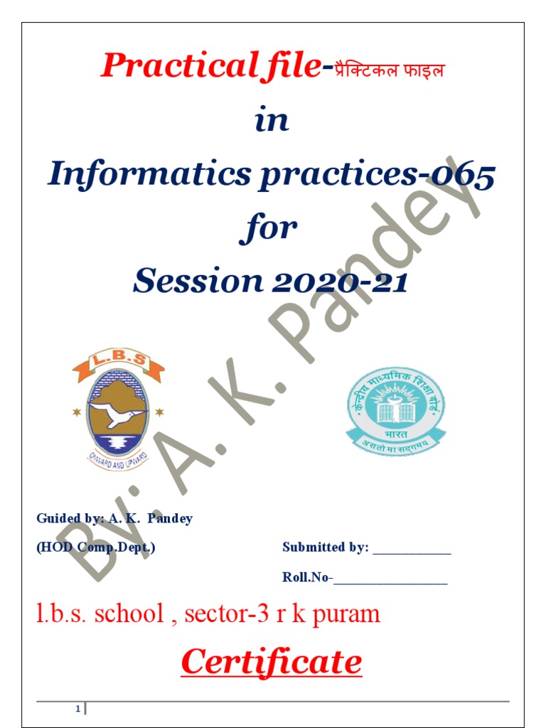Complete Practical File of Class XII-IP 2020-21 | PDF | Array Data Type | Databases