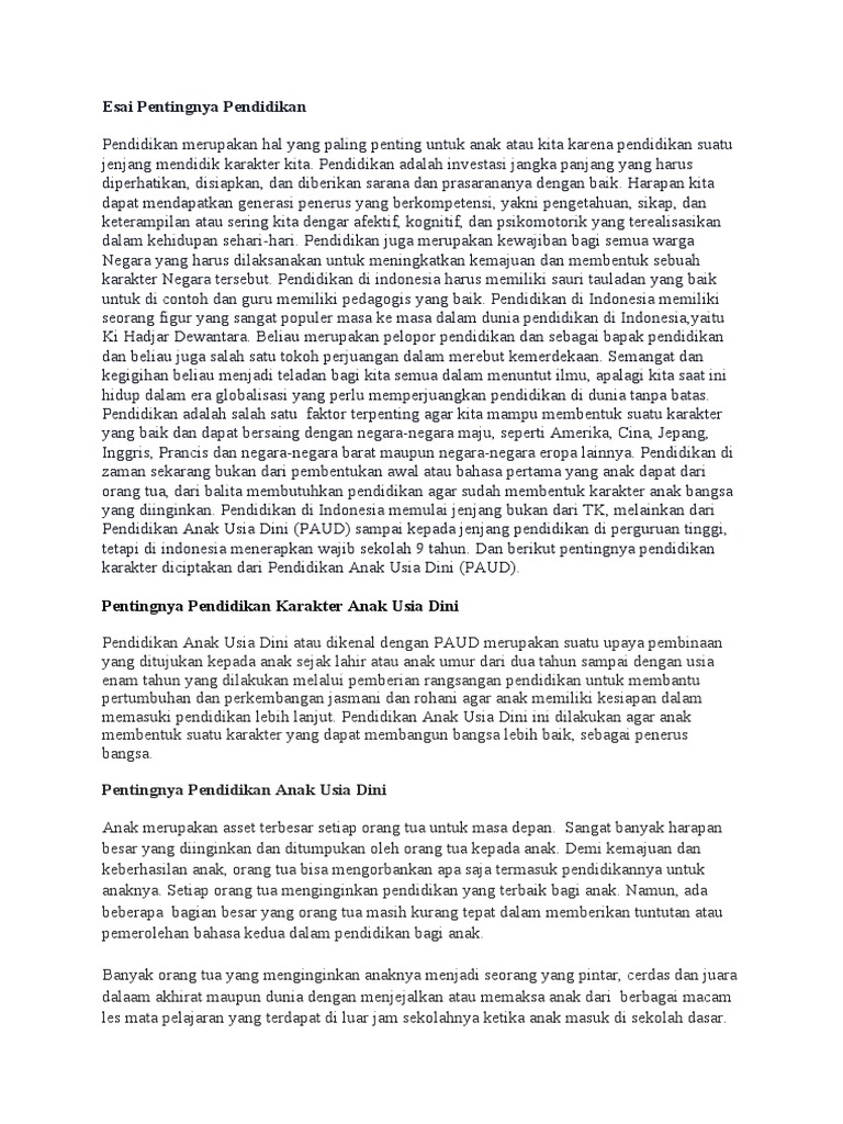 8 Esai Pentingnya Pendidikan Pdf