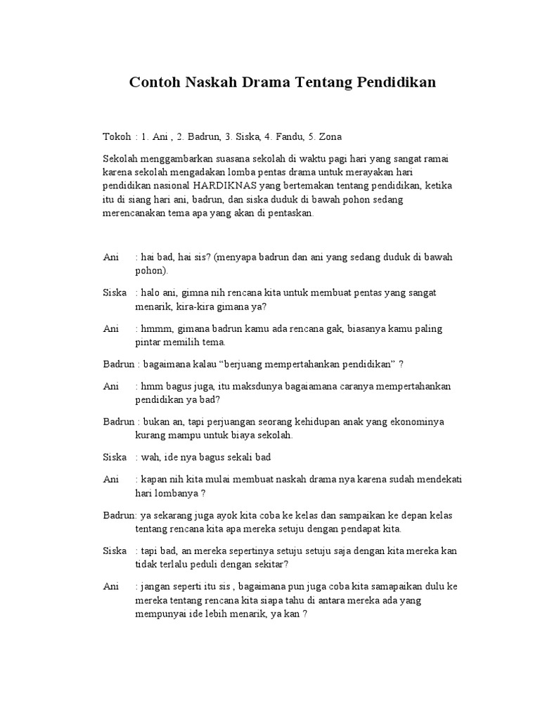 7 Contoh Naskah Drama Tentang Pendidikan | PDF